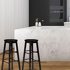 PJ Wood Classic Round Seat 24 Inch Tall Kitchen Counter Stools for Homes, Dining Spaces, and Bars with Backless Seats, Square Legs, Black, Set of 2