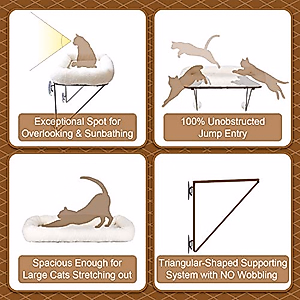 Zakkart Cat Window Perch - 100% Metal Supported from Below - Comes with Warm Spacious Pet Bed - Cat Window Hammock for Large Cats & Kittens - for Sunbathing, Napping & Overlooking (White)