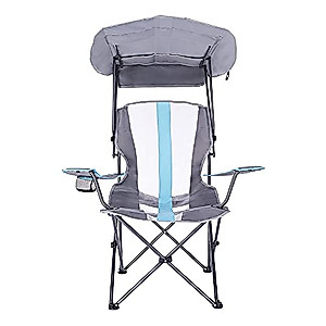Kelsyus Premium Portable Camping Folding Outdoor Lawn Chair w/50+ UPF Canopy, Cup Holder, & Carry Strap, for Sports, Beach, Lake, Blue & Gray (2 Pack)