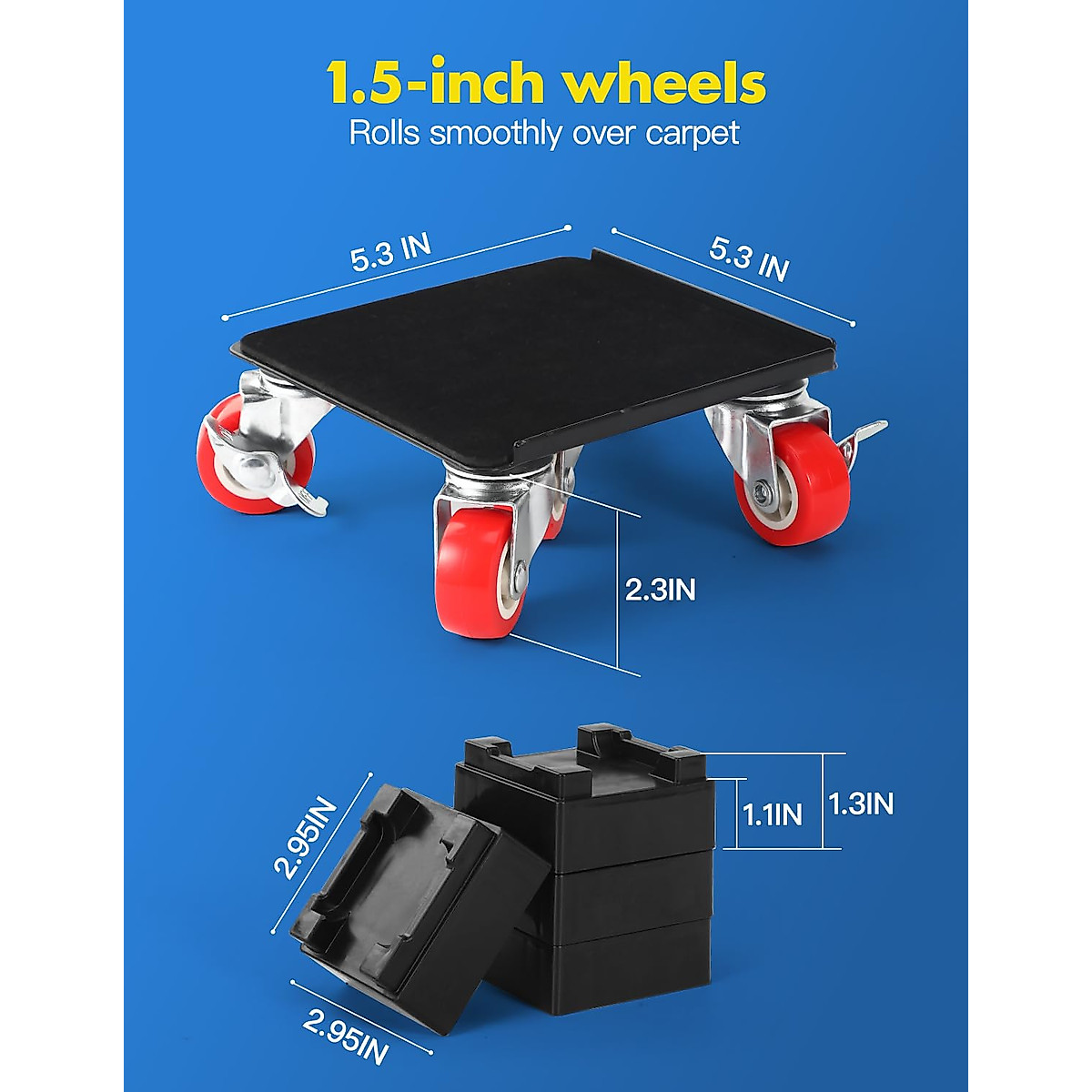 Heavy Duty Furniture Movers with Wheels and Moving Dolly, Includes Furniture Lifter Jacks Tool Set, Gliders, Sliders, 5 Rollers Casters Cart. Easily Move Furniture, Piano, Equipment