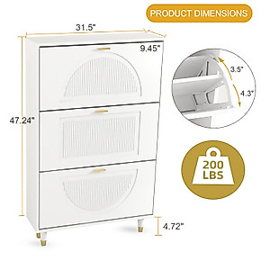 vinform Entryway Shoe Cabinet, Shoe Storage Cabinet with 3 Flip Drawers, Slim Shoe Cabinet for Hallway, Narrow Shoe Storage Cabinet, White Shoe Rack Storage Cabinet(W31.5 x D9.45 x H47.24)