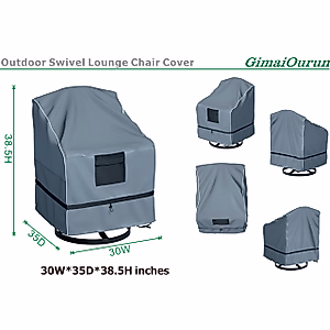 GimaiOurunOutdoor Swivel Lounge Chair Cover 1 Set, Waterproof Heavy Duty Outdoor Chair Cover, Outdoor Lawn Patio Furniture Rocking Chair Cover, (30 W x 35 D x 38.5 H inches), Gray
