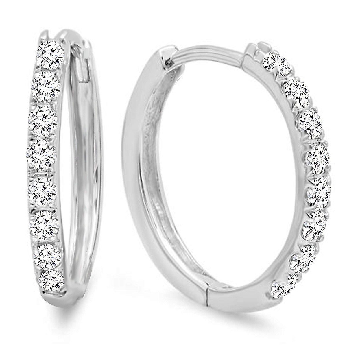 Dazzlingrock Collection 0.20 Carat (ctw) Round White Diamond Ladies Huggie Hoop Earrings 1/5 CT, 10K White Gold