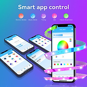 50ft Bluetooth LED Strip Lights, SMD5050 Music Sync LED Lights Strip，RGB Color Changing LED Lights with Remote, Smart Phone APP Control, LED Lights for Bedroom, TV, Room DIY (APP+Remote +Mic/50ftx1)