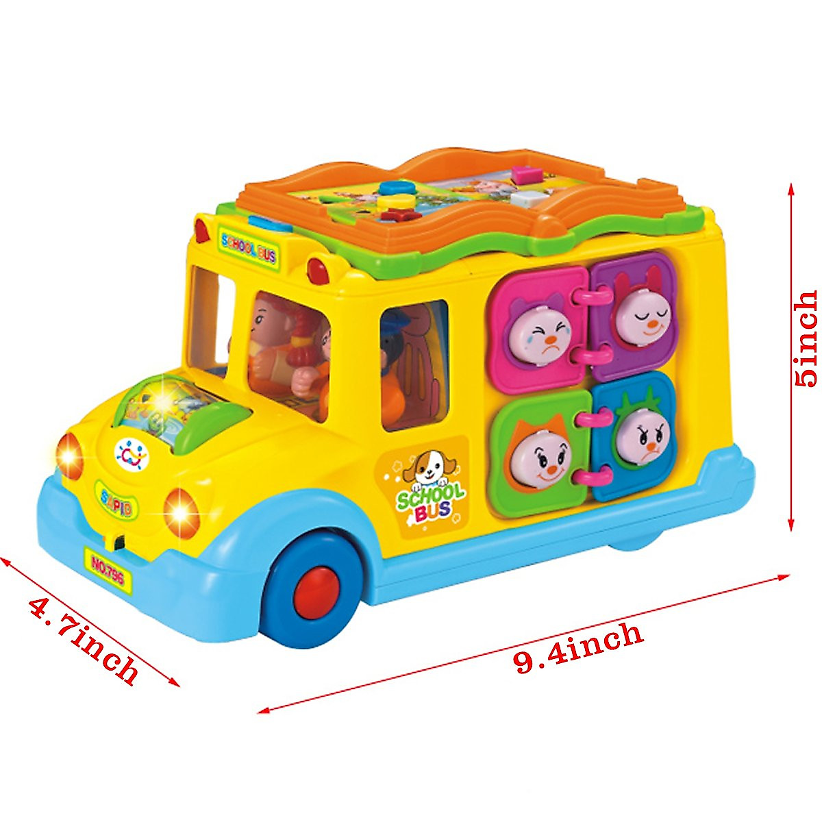 fisca Intellectual Musical School Bus, Learning Educational Toys for Baby & Toddler, Electronic Car with Lights for 1 2 3 Year Old Boys and Girls