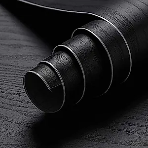 Oxdigi Black Wood Contact Paper - 23.6 x 196 Inches - Self-Adhesive, Removable and Waterproof - Ideal Peel and Stick Wallpaper for Cabinet, Countertop, Desktop, Rental Property, Kitchen