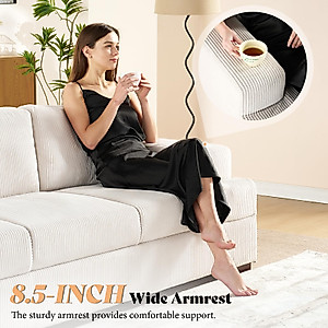 AMERLIFE 89in Couch, Comfy Sofa with Wood Legs, 3 Seater Modern Sofa- Deep Seat Couches for Living Room (Corduroy, White)