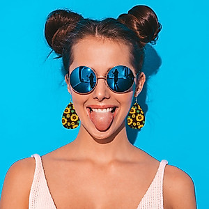 Vosach Sunflowers Fashion Leather Teardrop Ear Rings Watercolor Wild Sunflowers Buds Leaf Leather Leaf Earrings Jewelry For Women Friends