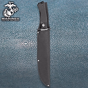 USMC Operation Mako Knife | 10 3/4" Full-Tang Stainless Steel Blade | Sawback and Partial Serrations | Hard TPU Handle | Nylon Belt Sheath | 16 1/2" Overall Length