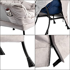 HollyHOME Modern Fabric Large Lazy Chair, Accent Oversized Comfy Reading Chair, Thick Padded Cozy Lounge Chair with Armrest, Single Steel Frame Leisure Sofa Chair for Living Room, Bedroom, Dorm, Grey