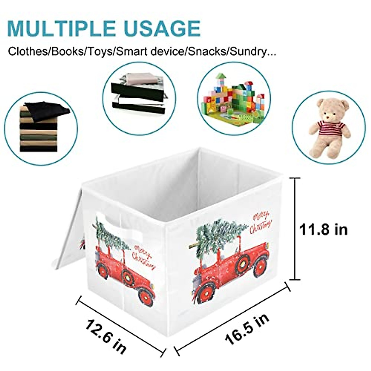 CaTaKu Retro Truck Tree Storage Bins with Lids and Handles, Fabric Large Storage Container Cube Basket with Lid Decorative Storage Boxes for Organizing Clothes