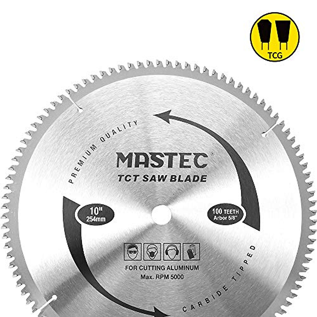 MASTEC 10-Inch 100T Carbide Tooth TCG for Aluminum Saw Blade with 5/8-Inch Arbor