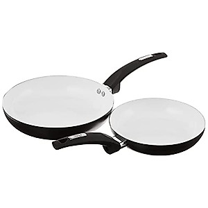 Oster Herstal Aluminum Cookware Set with Ceramic Non-Stick and Soft Touch Bakelite Handle with Tempered Glass Lids, 11-Piece, Black w/White Interior