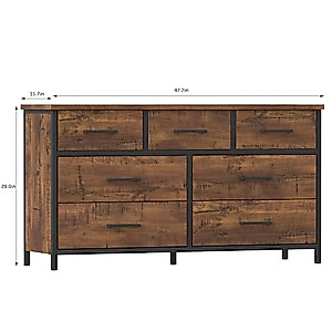 IKENO 7 Drawer Dresser for Bedroom, Industrial Wood Storage Dressers & Chests of Drawers with Sturdy Steel Frame, Storage Organizer for Bedroom Office Wood, Walnut
