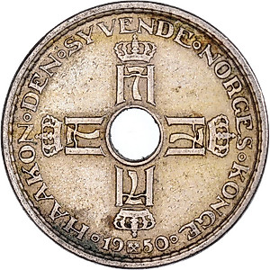 1925-1951 1 Norwegian Krone Minted Under Haakon VII of Norway. 1 Krone Graded By Seller Circulated Condition