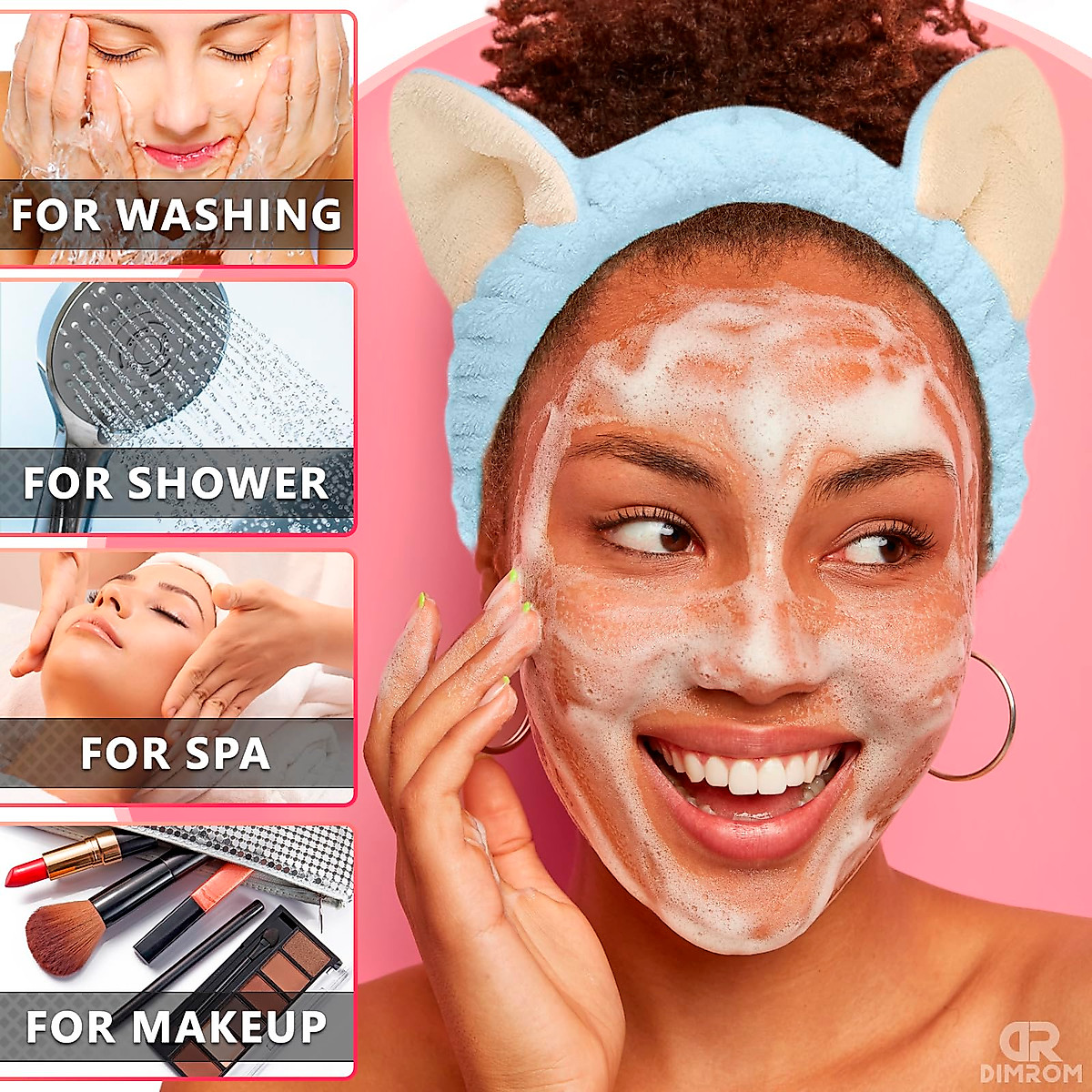 3Pcs Makeup Headbands for Women - Make Up Headband Plush Spa Headband Adult Cat Ears Headband Soft Skin Care - Stretch Headbands for Girls Headband