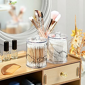 SUABO Plastic Jars with Lids,White Marble TextureStorage Containers Wide Mouth Airtight Canister Jar for Kitchen Bathroom Farmhouse Makeup Countertop Household,Set 4