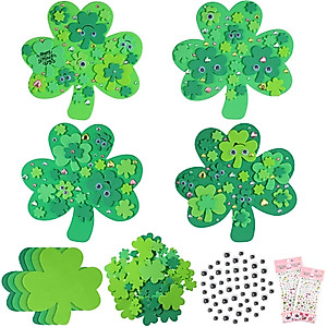 Tenare 662 Pcs St. Patrick's Day Foam Craft Kit for Kids Includes Lucky Irish Four Leaf Foam Sticker Shamrock Gem Sticker Self Adhesive Googly Eye Sticker for St. Patrick's Day Decor Party Favor Craft