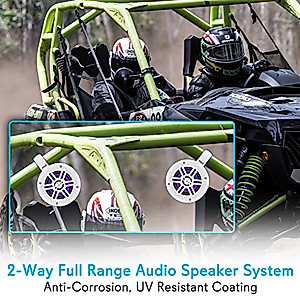 Pyle Waterproof Marine Wakeboard Tower Speakers - 4in Dual Subwoofer Speaker Set w/LED Lights & Bluetooth for Wireless Music Streaming - Boat Audio System w/Mounting Clamps PLMRLEWB47WB (White)