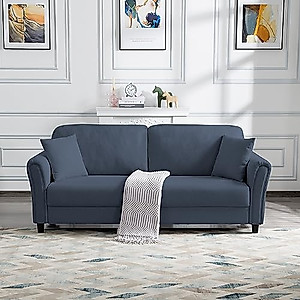 FREESNOOZE 81.5'' Linen Upholstered Sofa, Modern 3 Seater Sofa Couch with Back Cushions and 2 toss Pillows for Living Room/Bedroom/Apartment(Dark Blue)