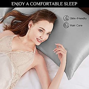 AIMTOP Satin Pillowcases for Hair and Skin, Dark Grey Silk Pillowcases Standard Size Set of 2, Lightweight Soft Microfiber Pillow Case with Envelope Closure (20x30Inches)