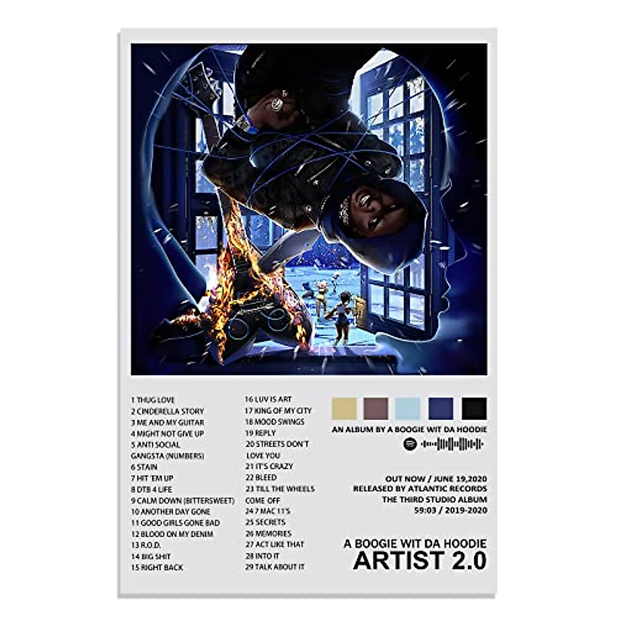 KGARB A Boogie Wit Da Hoodie Poster Artist 2.0 Album Cover Posters Canvas Wall Art for Bedroom Office Room Decor Gift 12" x 18" Unframed