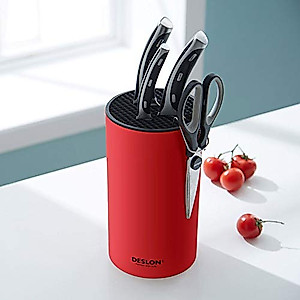 DESLON Knife Blocks, Knife Holder without Knives, Empty Knife Block, Universal Knives Blocks, Red Block Only Design with Scissors-Slot, Holds 12 to 15 Knives,Detachable for Easy Cleaning