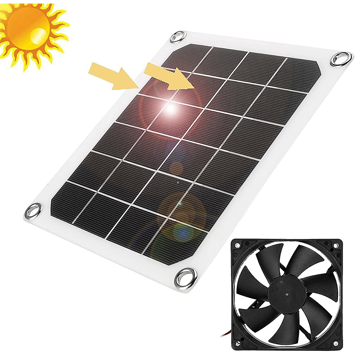 Multipurpose Solar Panel Fan Kit, 10W Solar Panel Powered Dual Fan, Waterproof Portable Outdoor Solar Exhaust Fan for Greenhouse, Dog House, Window Exhaust, RV