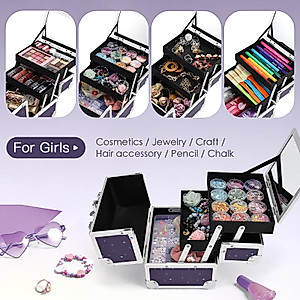 Joligrace Makeup Case for Girls Cosmetic Train Case Makeup Storage Box Jewelry Organizer Hair Accessories Lockable with Trays & Mirror Kids Gift Unicorn