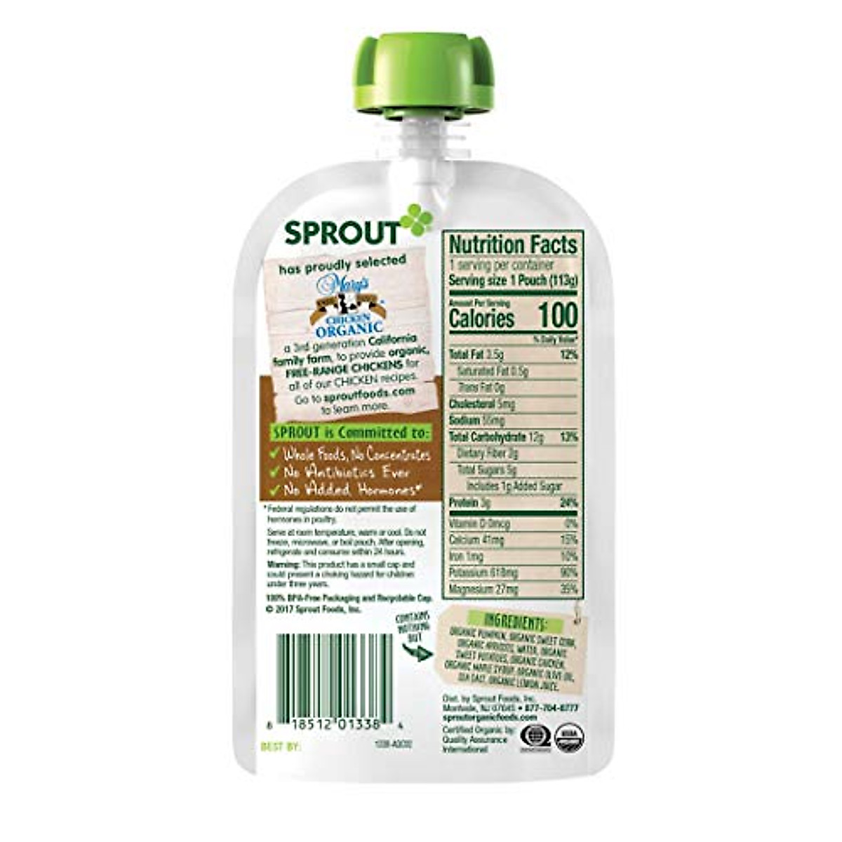 Sprout Organic Baby Food Pouches Stage 3, Organically Sourced Meat Protein, 4 Ounce (Pack of 12)