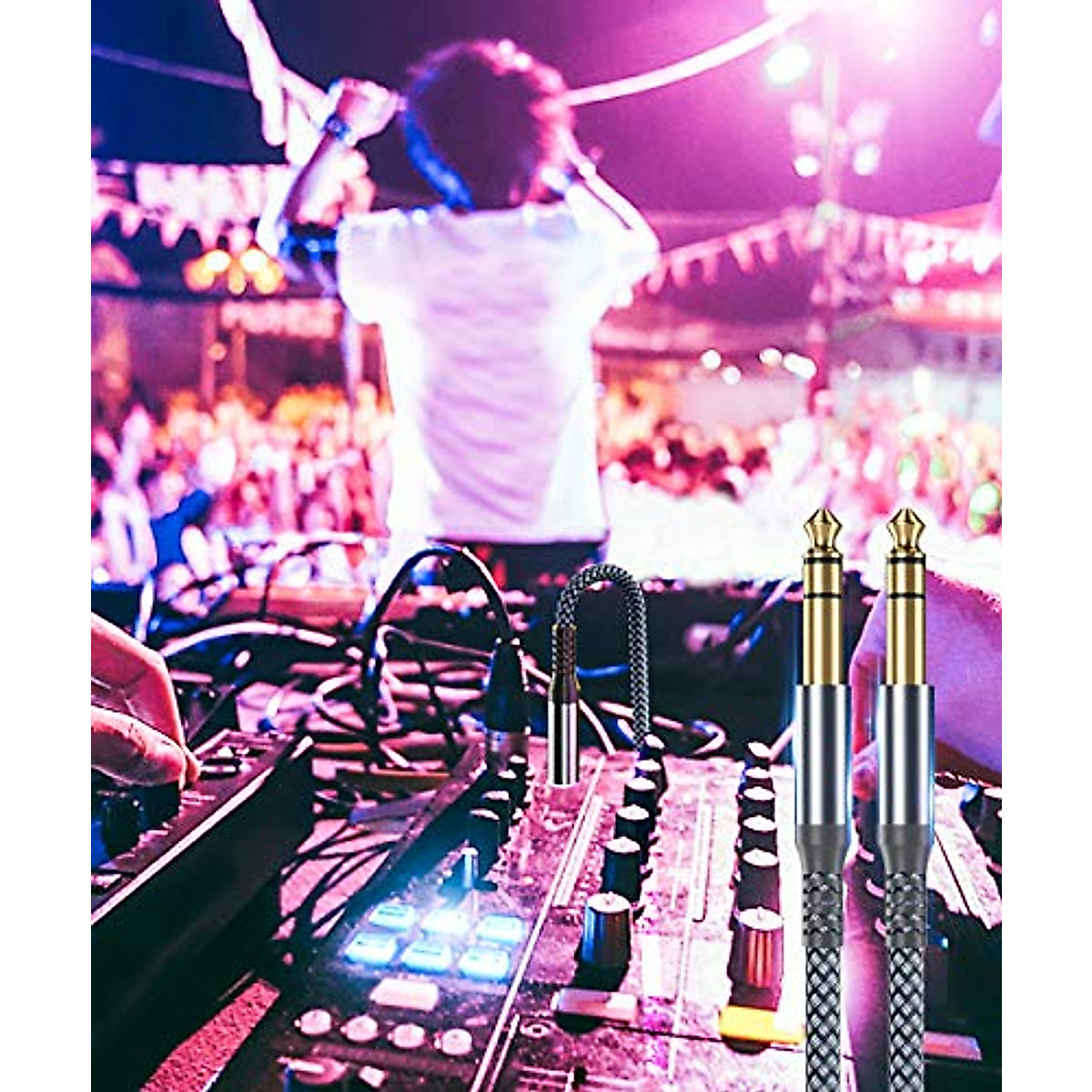 Elebase 1/4 Inch TRS Instrument Cable 10ft 2-Pack,Straight 6.35mm Male Jack Stereo Audio Interconnect Cord,6.35 mm Balanced Line for Electric Guitar,Bass,Keyboard,Mixer,Amplifier,Amp,Speaker,Equalizer