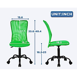 Home Office Chair Mid Back Mesh Desk Chair Armless Computer Chair Ergonomic Task Rolling Swivel Chair Back Support Adjustable Modern Chair with Lumbar Support (Green)