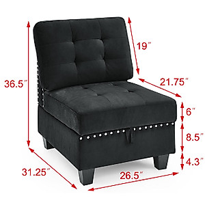 Prohon, Includes Three Two Oversized Sectional Sofa L-Shape Modular Couch with 3 Single Chair, 2 Corner and 2 Ottoman, DIY Combination Convertible Sleeper for Living Room/Bedroom/Office, Black