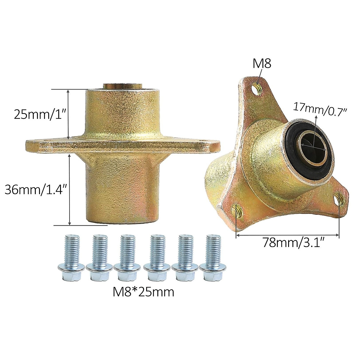 YC Yier Front Steering Wheel Tie Rod Kit Gear Rack Pinion Shaft & 3 Stud Wheel Hub Steering Spindle Knuckle DIY Parts for Go Kart Go Cart Golf Cart ATV UTV Quad Buggy Drift Trike Lawn Mower