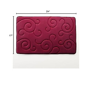 Scarlet Red Memory Foam Bath Mat: Spa Retreat Scroll Design 17" X 24", Non-skid