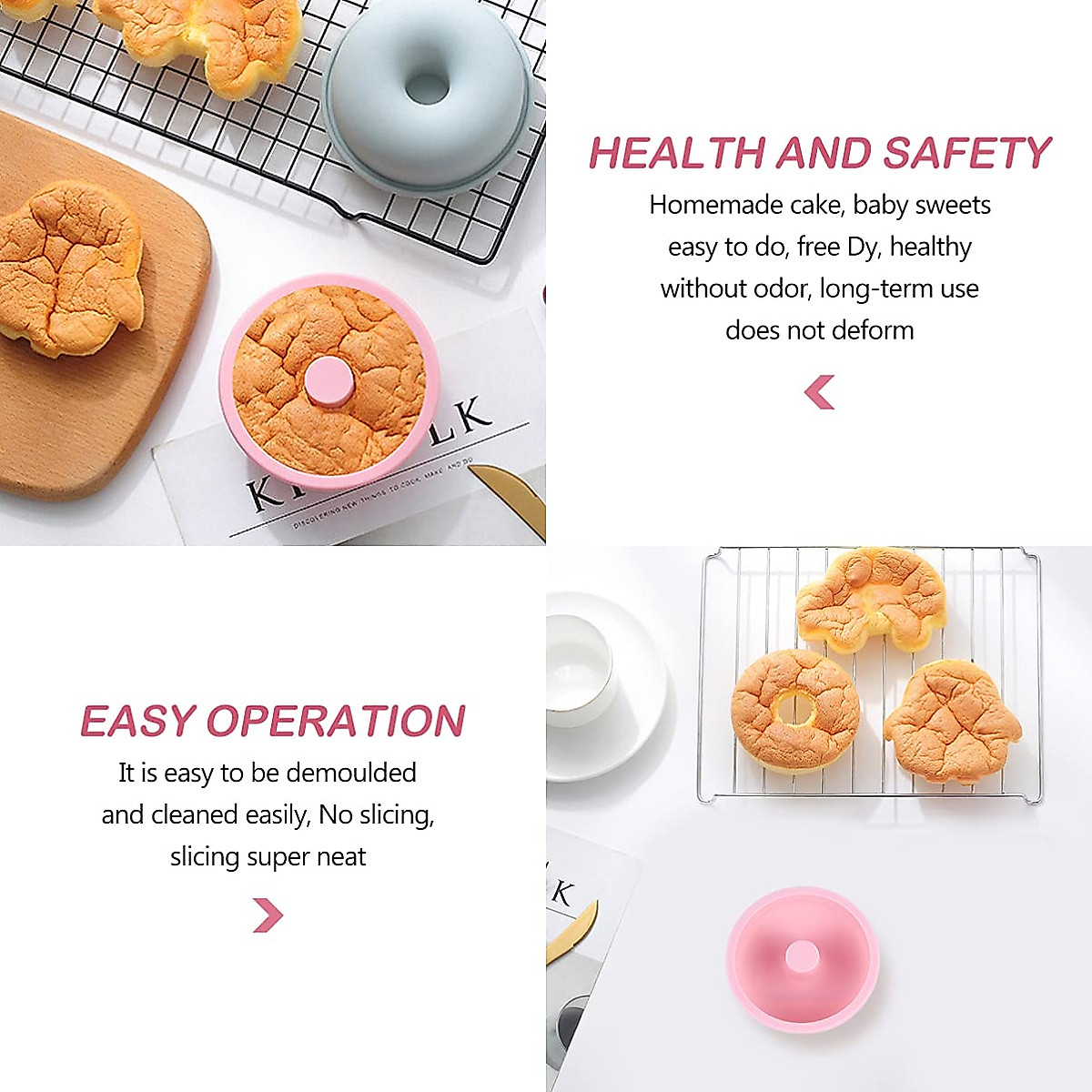 DOITOOL 2Pcs Silicone Baking Molds, Round, 4 inch, Nonstick, Reusable, Easy Cleanup, Assorted Colors