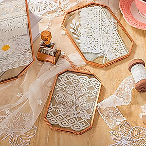 NCYP Wall Hanging 4X6 Inches Octagon Rose Gold Glass Frame for Pressed Dried Flowers, Handmade Double Glass Pure Copper Herbarium Frame, Floating Frame Style, Glass Frame Only