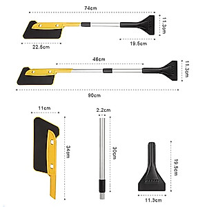 Kwak's Extendable Long Ice Scraper, ABS Snow Brushes for Car SUVs Truck Windscreen Scraper Snow Shovel Windshield Scraper for Car Van SUV with a Black Storage Bag Car Winter Accessories (1pcs)