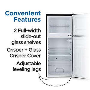 Commercial Cool CCRRD45HB 4.5 Cu. Ft True Freezer, Vintage Style, Retro Fridge with 2 Slide-Out Glass Shelves,Black Refrigerator