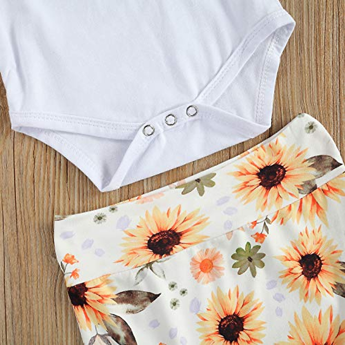 Newborn Infant Baby Girl Daddys Little Girl Short Sleeve Romper Tops Sunflower Shorts Pants Headband Summer Outfits (White-Sunflower, 0-3 Months)