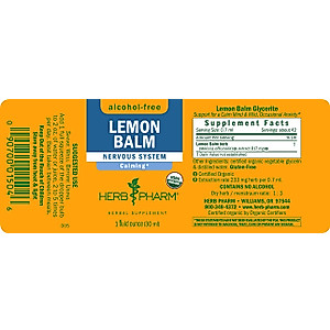 Herb Pharm Certified Organic Lemon Balm Liquid Extract for Calming Nervous System Support, Alcohol-Free Glycerite, 1 Oz