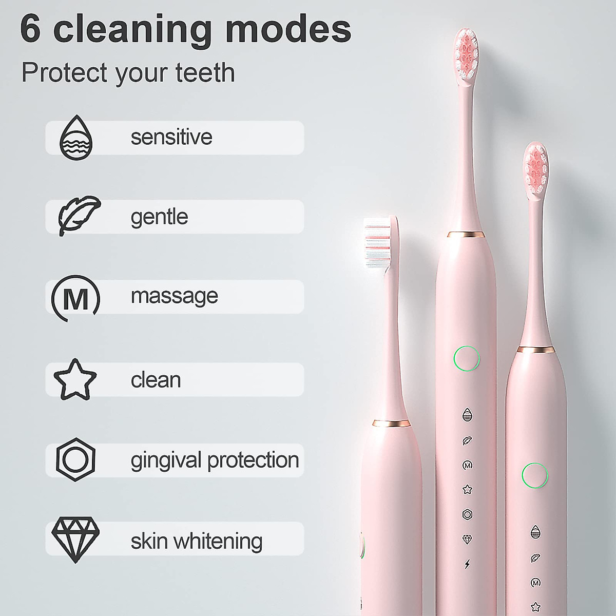2 Pack Sonic Electric Toothbrush for Adults and Kids, Rechargeable Electric Toothbrushe with 8 Brush Heads, 6 Modes, 2 Minutes Smart Timer, 4 Hours Fast Charge for 45 Days(White-Black)