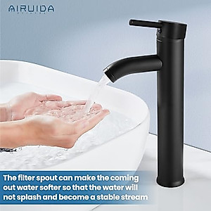 Airuida Matte Black 1 Hole Deck Mount Bathroom Faucet, Sturdy Stainless Steel Construction, Circular Waterfall Spout Design, Easy Installation