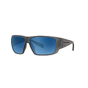 Native Eyewear Sightcaster Rectangular Sunglasses, Matte Smoke Crystal/Blue Reflex Polarized, 64 mm