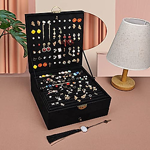 GYJOYERO Jewelry Organizer 5 Layers Velvet Square Jewelry Box Women Necklace Ear studs Display Bangles Large Jewelry Storage Case Drawer GY306 (Black)