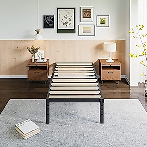 Auroral Zone Twin Bed Frame 14 Inches Tall 3 Inches Wide Wood Slats with Better Support for Foam Mattress No Sagging No Slip, No Box Spring Needed, Noise Free, Easy Assembly-Black