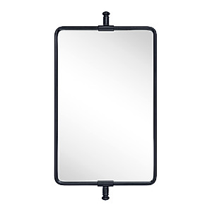 TEHOME Black Rounded Rectangle Pivot-N-View Bathroom Vanity Mirror Rotating Tilting Mirror for Corner Vanity, 14x22''