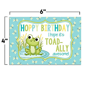 TOAD-ALLY Awesome Frog Birthday Pun Themed Single (1) All Occasion Blank Birthday Card To Send To Friends & Family, 4"x 6" (when folded) Fill In Greeting Note Card by AmandaCreation