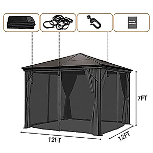 SunCula Replacement Gazebo Mosquito Netting Screen with Zipper for Patio Outdoor,Garden and Backyard (12'x12', Black, Only Netting)