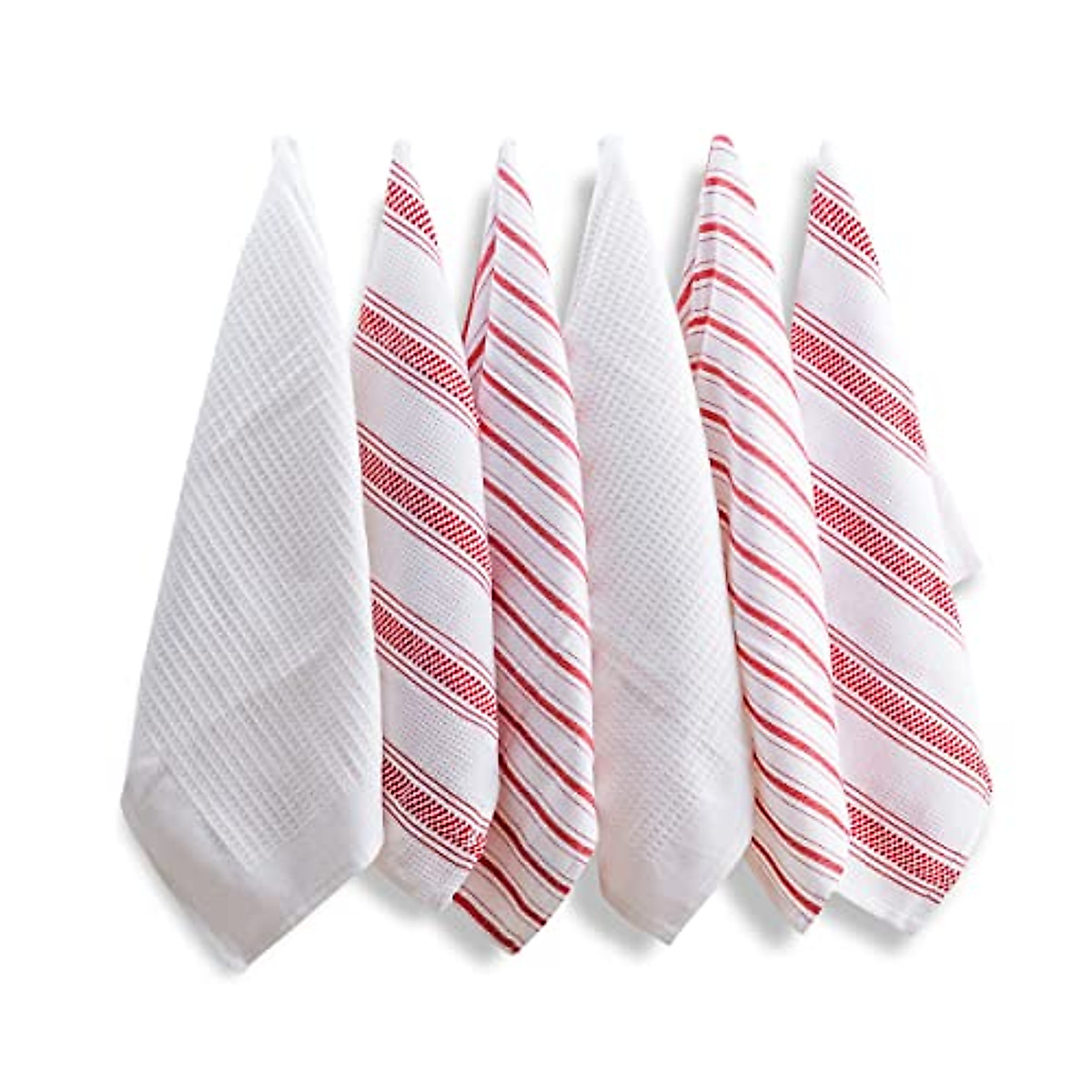 6 Pack Red Cotton Dish Towels for Kitchen - Ticking Stripe Dish Towels - Kitchen Hand Towels - Farmhouse Dish Towels - Red Kitchen Towels Linen - Soft, Highly Absorbent, Hanging Loop, 18”x 28”